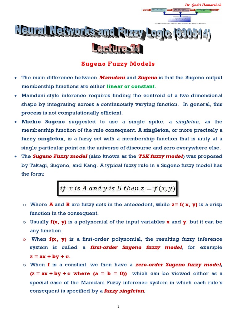Lecture 21 - Sugeno Fuzzy Models | PDF | Fuzzy Logic | Function (Mathematics)