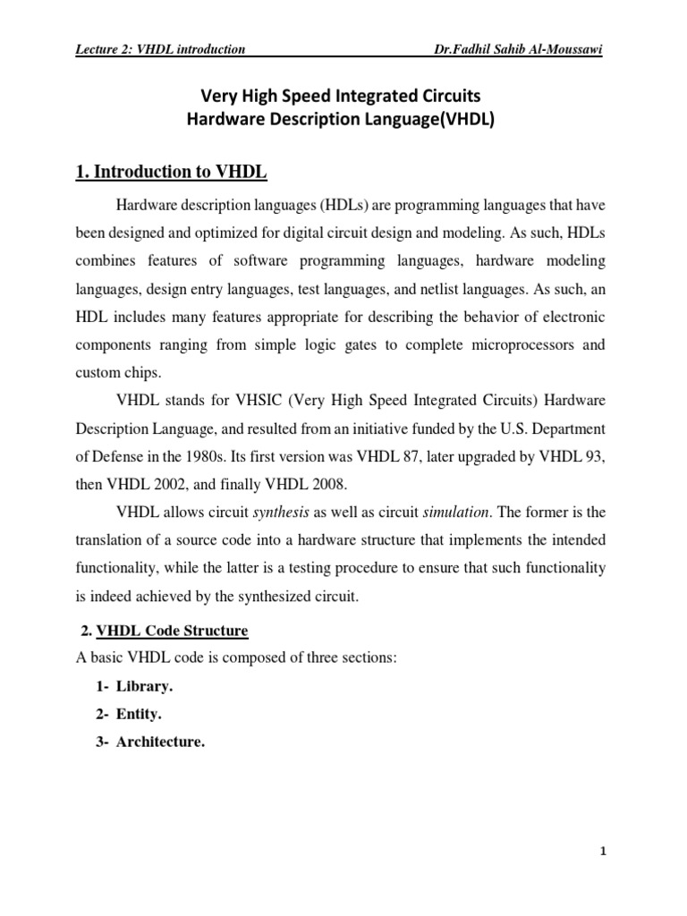 An Introduction to the Structure and Components of VHDL Code for Digital Circuit Design | PDF ...