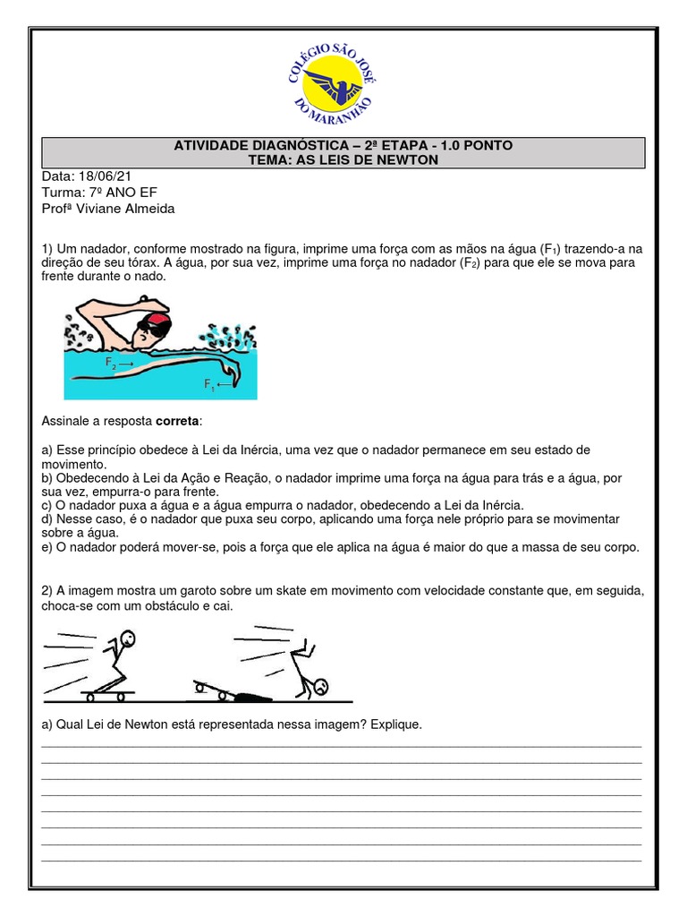 Atividade Diagnóstica - Leis de Newton 7º Ano 18 de Junho | PDF | Leis ... Atividade Diagnóstica - Leis de Newton 7º Ano 18 de Junho | PDF | Leis ...