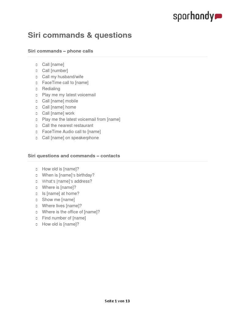 List Siri Commands | PDF | Punctuation