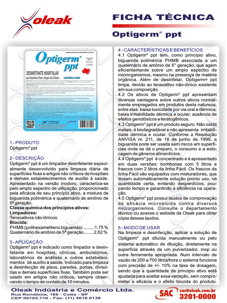 FT Optigerm | PDF | Embalagem e rotulagem | Desinfetante