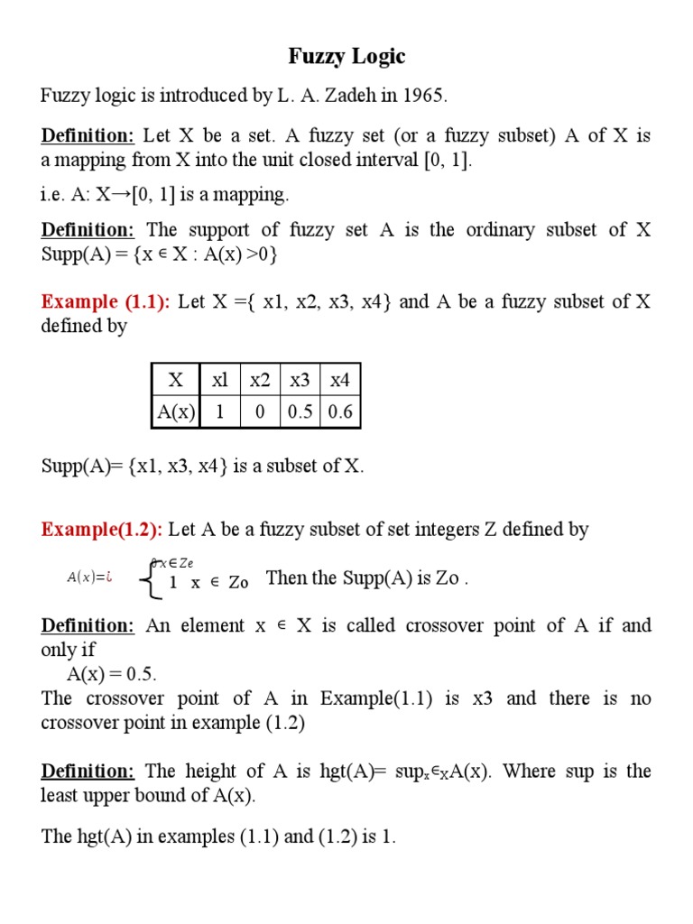 Fuzzy Logic: Definition: Let X Be A Set. A Fuzzy Set (Or A Fuzzy Subset ...