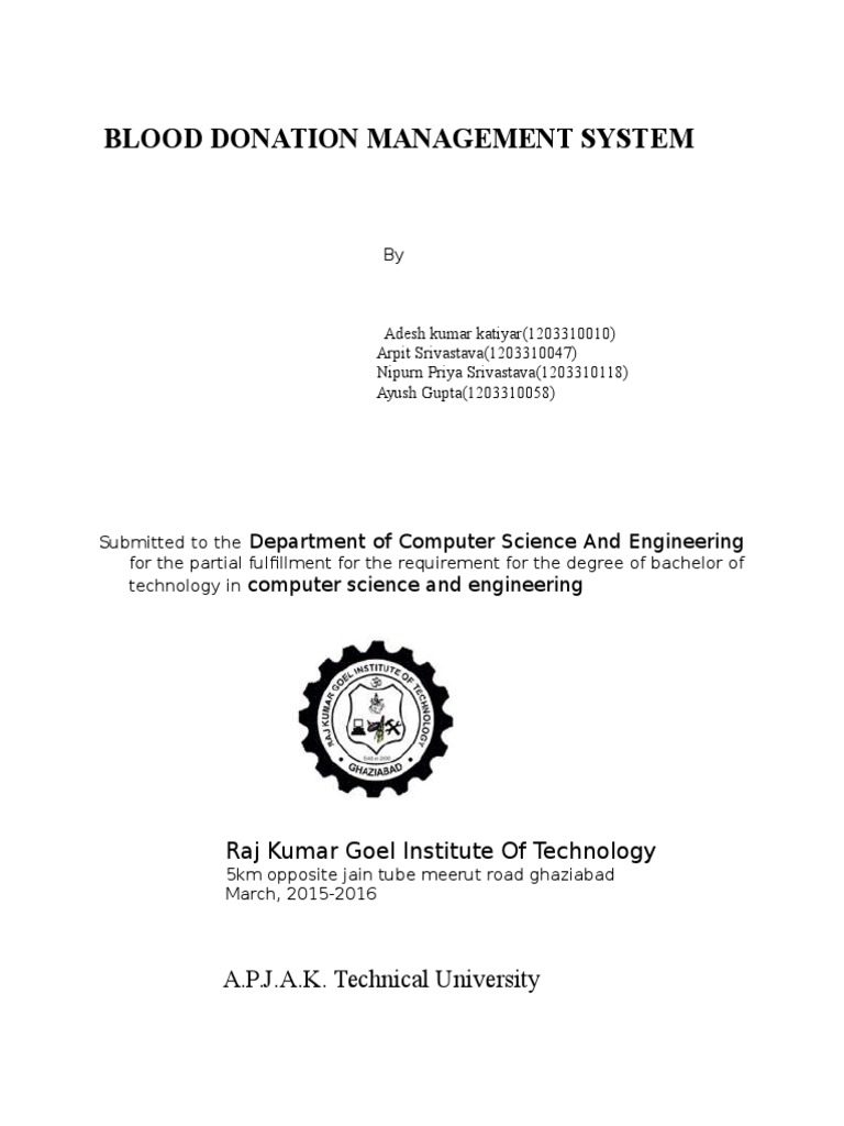Online Blood Donation Management System Report ( ( ( ( ( | PDF | Class ...