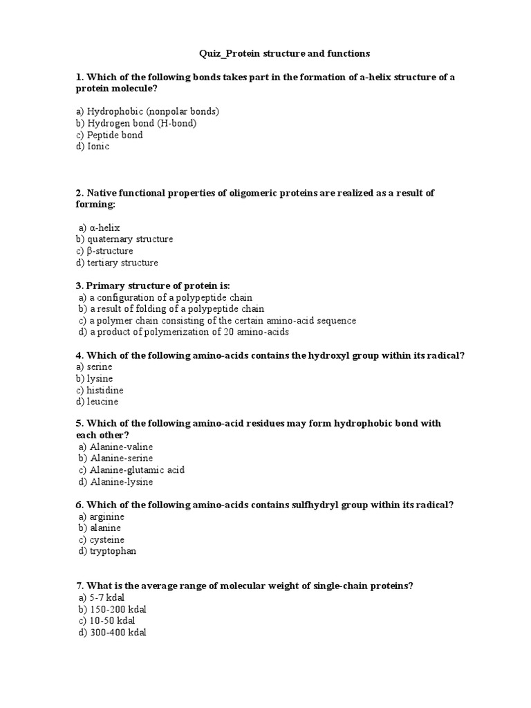 Quiz - Protein Structure and Functions-1 | PDF