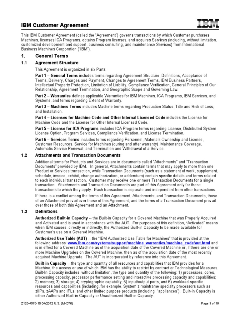 IBM Customer Agreement: 1. General Terms | PDF | Damages | Legal Liability