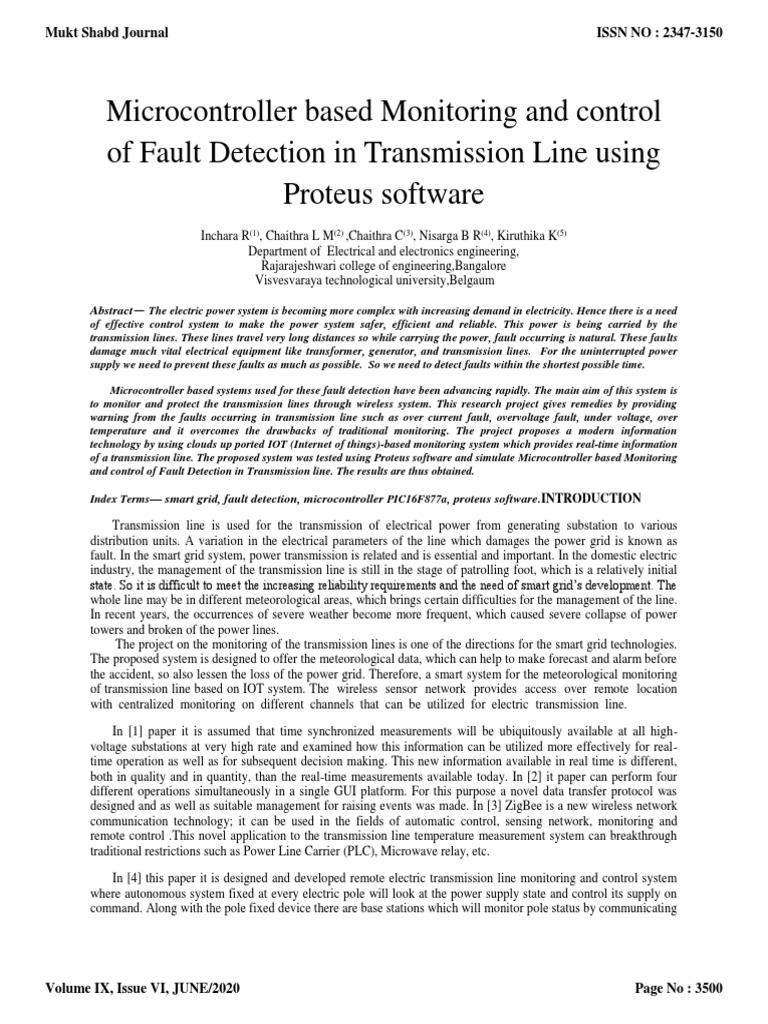 Microcontroller Based Monitoring and Control of Fault Detection in ...