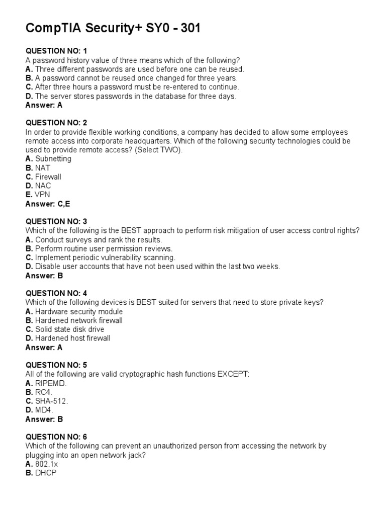 CompTIA Security | PDF | Password | Computer Network
