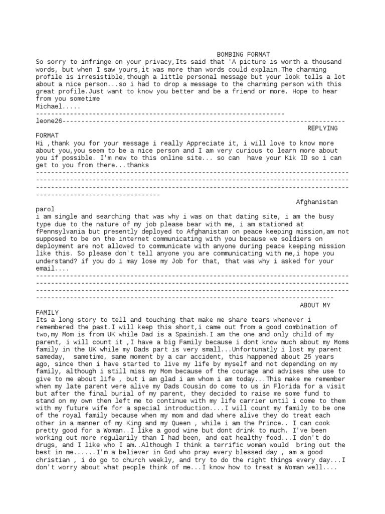 Potential Romantic Scam Involving Claims of Military Deployment and ...