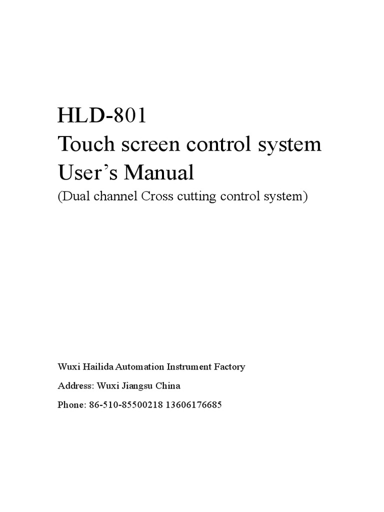 HLD-801 Touch Screen Control System User's Manual | PDF | Electric ...
