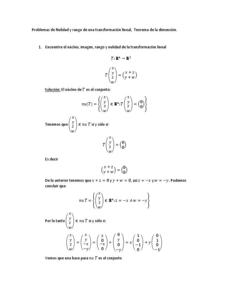 Ejemplo Transformaciones Lineales | Descargar gratis PDF | Mapa lineal | Álgebra