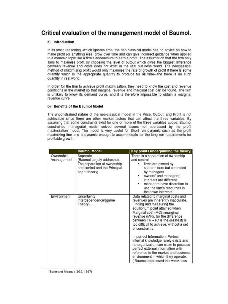 Critical Evaluation of Baumol Model | PDF | Supply And Demand ...