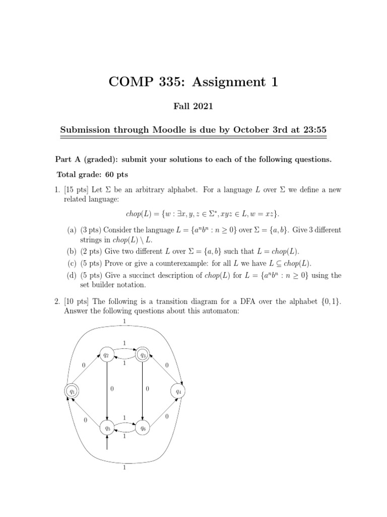 COMP 335: Assignment 1: Fall 2021 Submission Through Moodle Is Due by ...