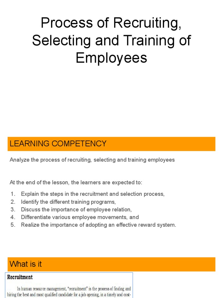 Process of Recruiting, Selecting and Training of Employees | PDF