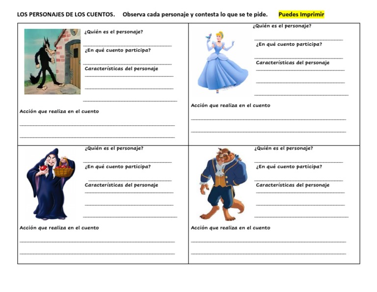 Características de Los Personajes - Ejercicio | PDF