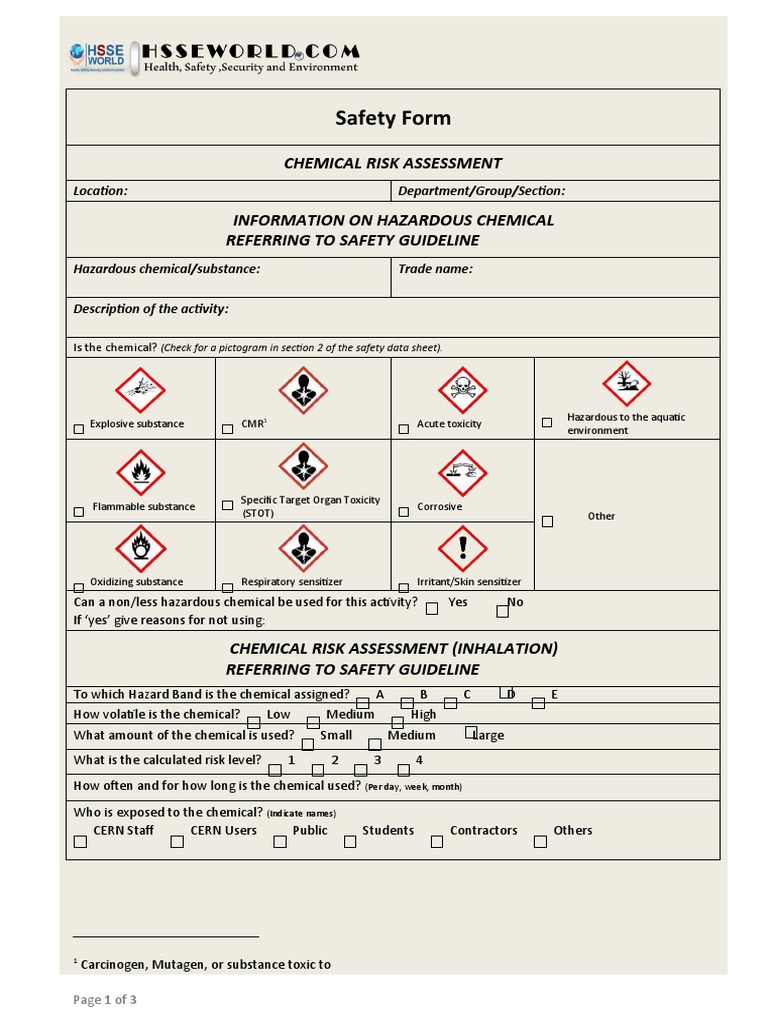 Safety Form: Chemical Risk Assessment | PDF | Toxicity | Dangerous Goods