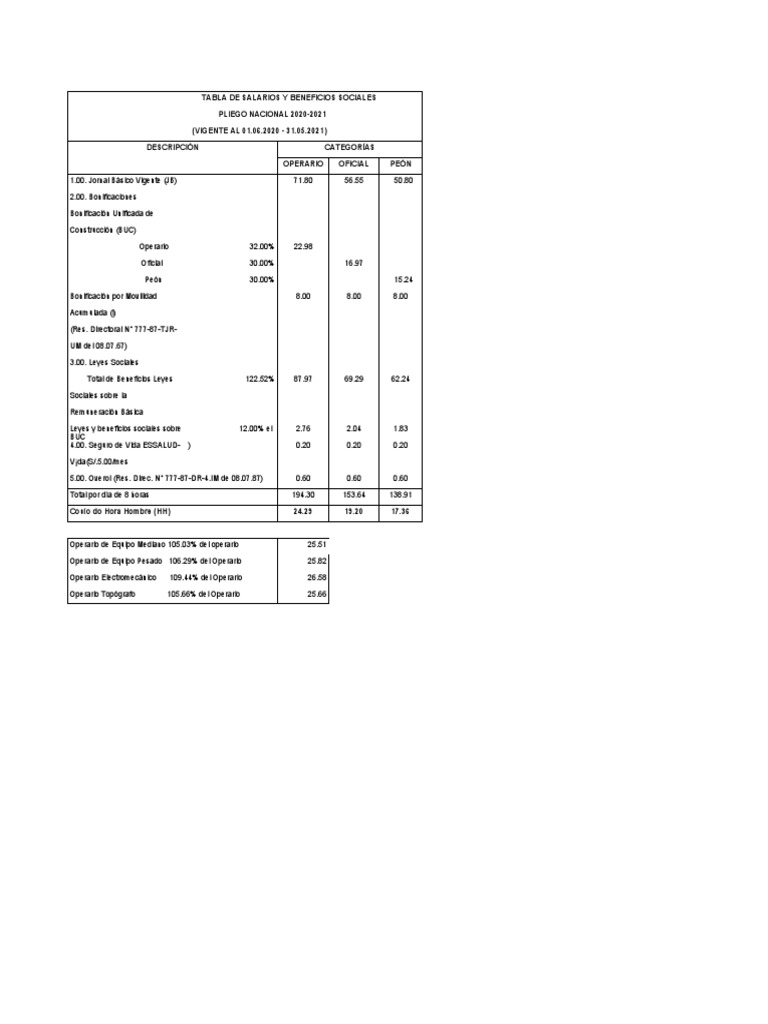 Mano de Obra Capeco 2020-2021 | PDF