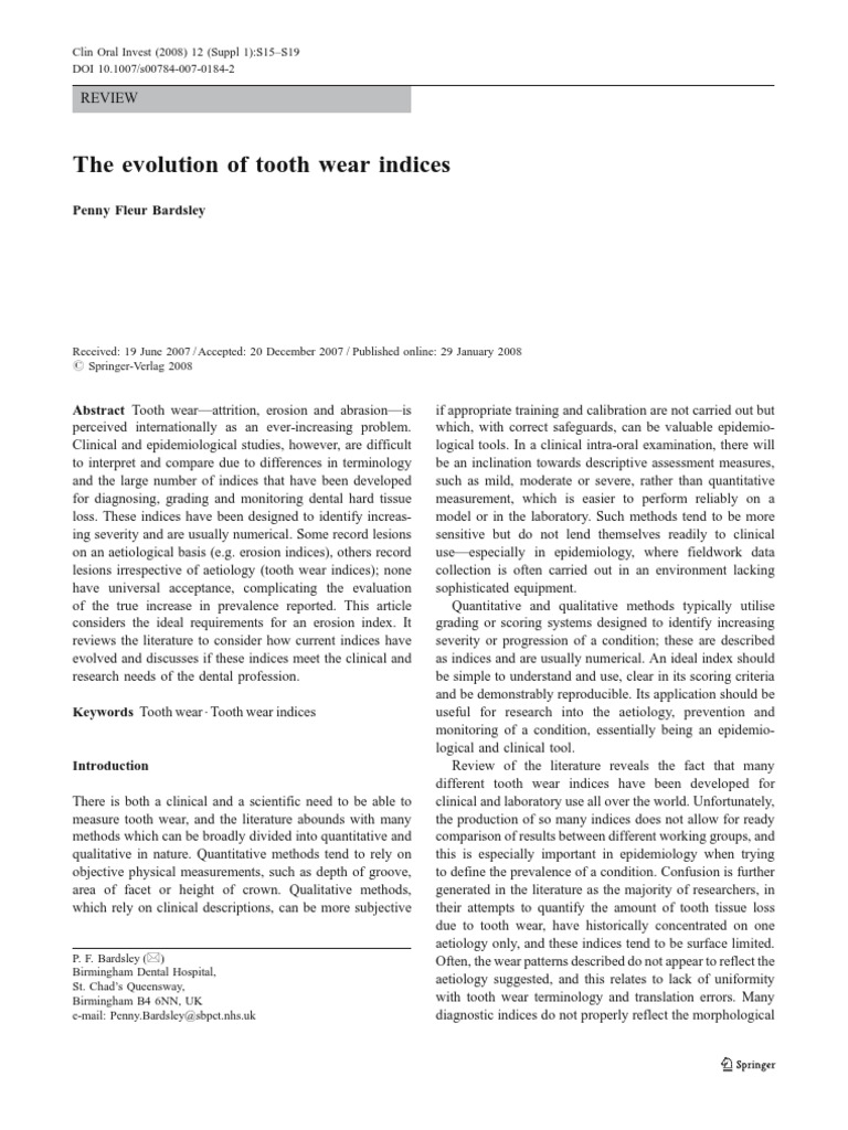The Evolution of Tooth Wear Indices: Review | PDF | Tooth Enamel ...