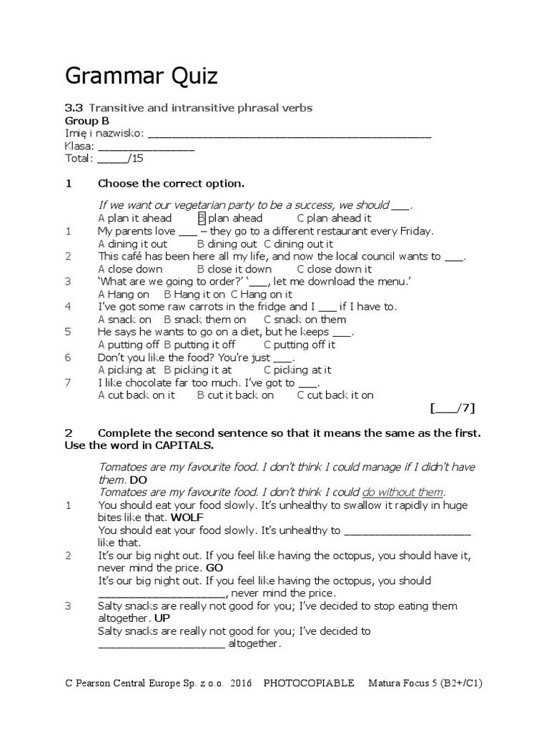 Grammar Quiz Unit 3 (3-3) Group B | PDF | Grammar | Linguistics