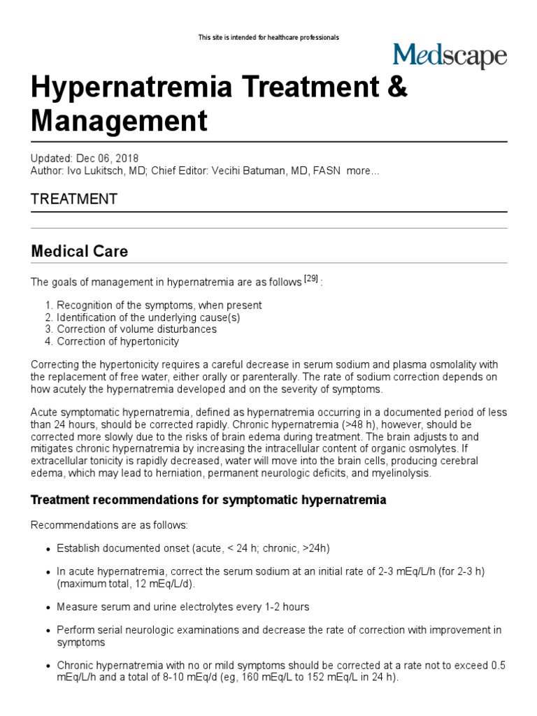 Hypernatremia Treatment & Management - Medical Care, Surgical Care ...