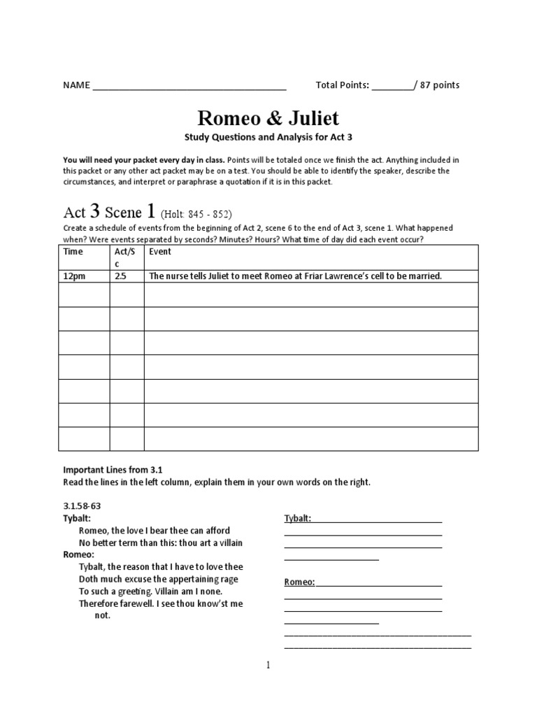 Act 3 Packet | PDF | Characters In Romeo And Juliet | Romeo And Juliet
