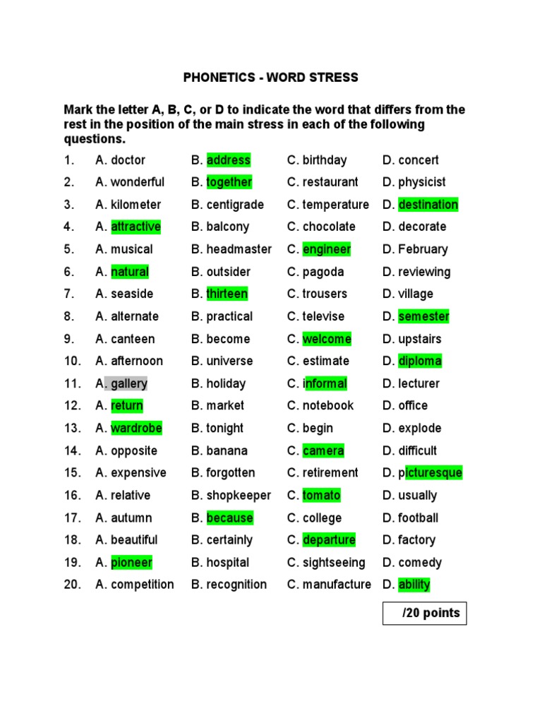 Word Stress Exercises for Phonetics | PDF