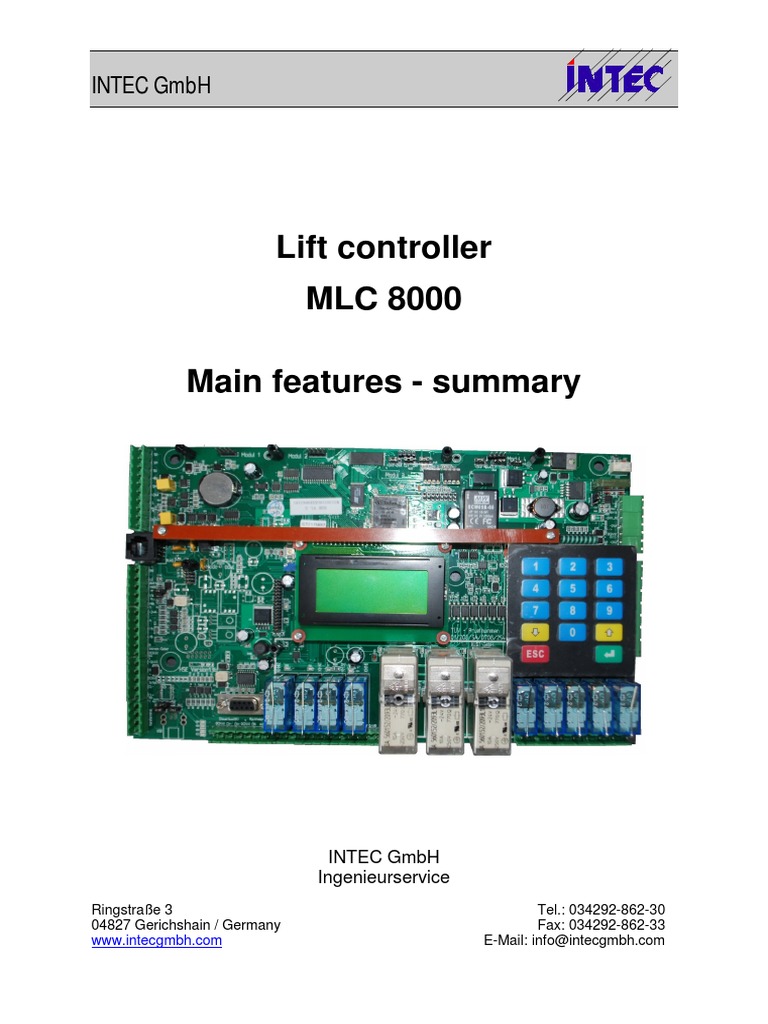 Features Lift Controller MLC-8000 01 | PDF | Elevator | Switch