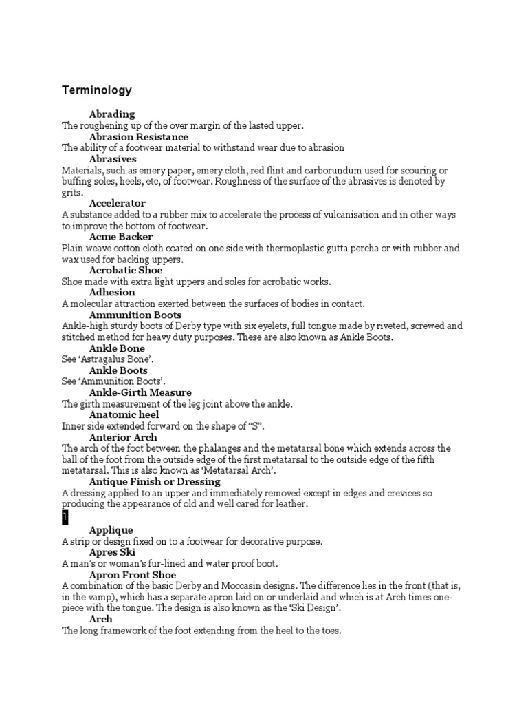 A-Z Terms Related To Footware Production | PDF | Shoe | Boot