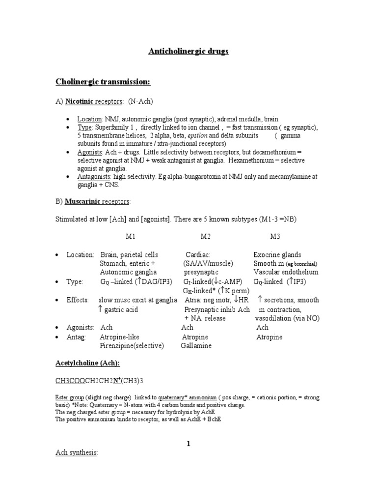 Anticholinergic Drugs | PDF | Acetylcholine | Physiology