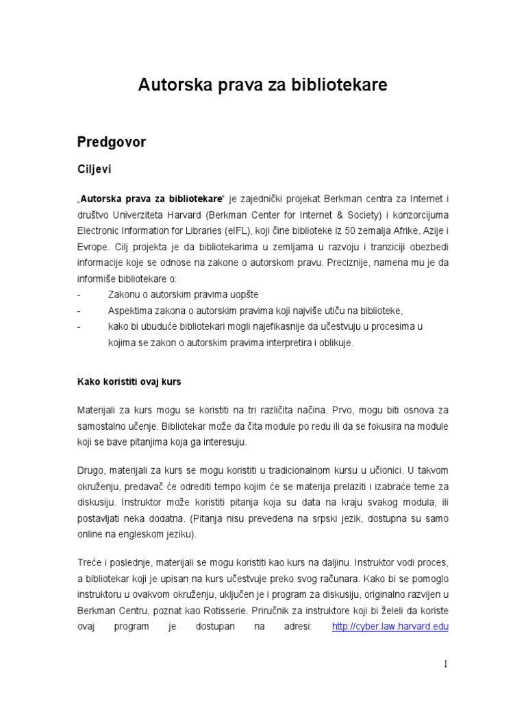 Autorska Prava Za Bibliotekare | PDF