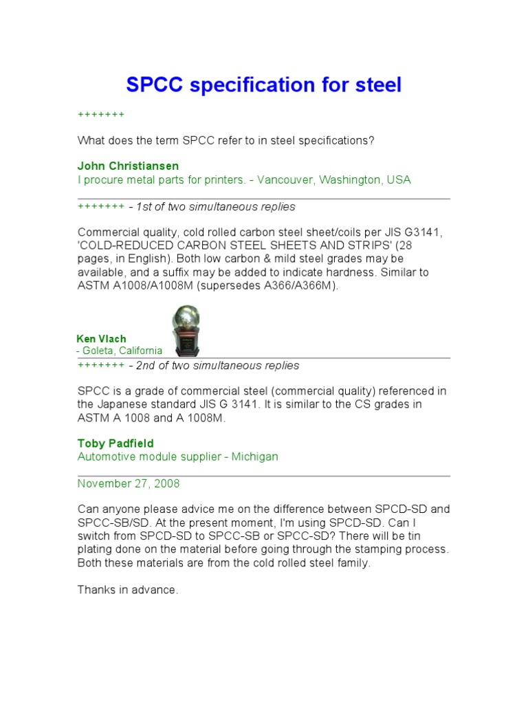 SPCC Steel Specifications Overview | PDF | Steel | Chemical Elements