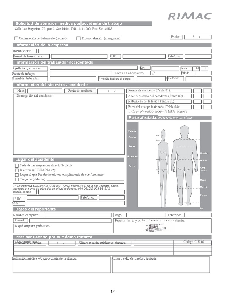 Ficha de Atencion - SCTR Salud - Rimac | PDF | Abdomen | Radiación
