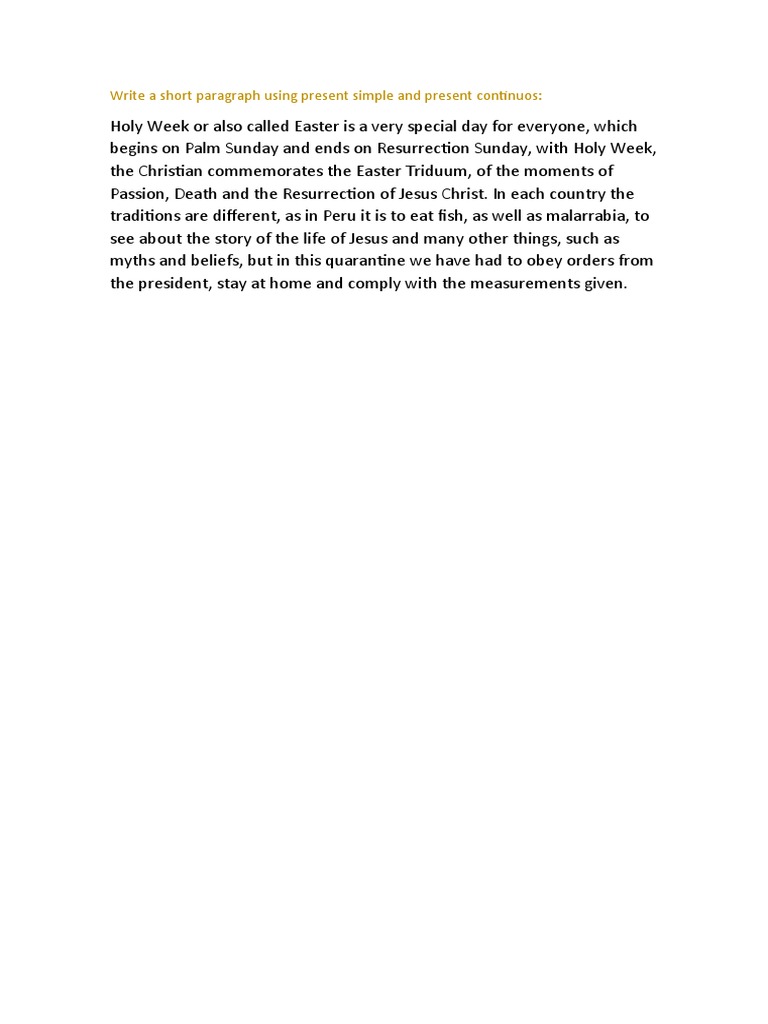 Write A Short Paragraph Using Present Simple and Present Continuos | PDF