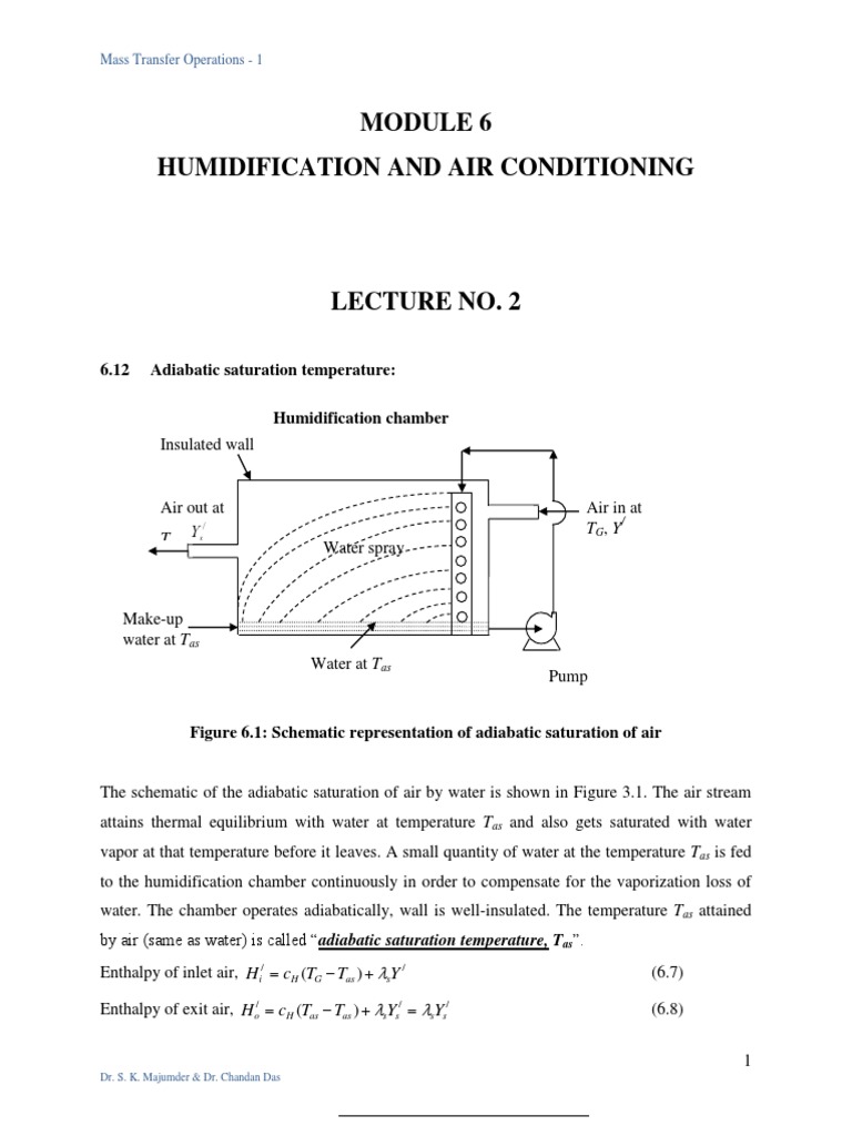 Humidification and Air Conditioning: 6.12 Adiabatic Saturation ...