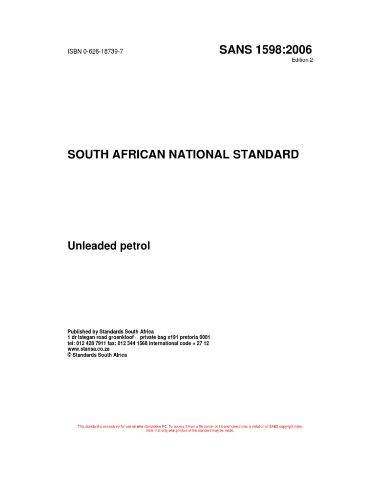Sans 1598 - 2006 South African National Standard | PDF | Gasoline ...