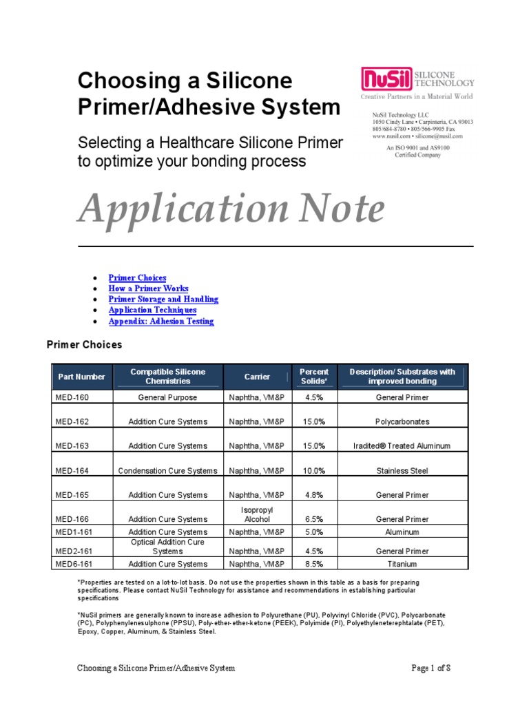 Application Note: Choosing A Silicone Primer/Adhesive System | PDF ...
