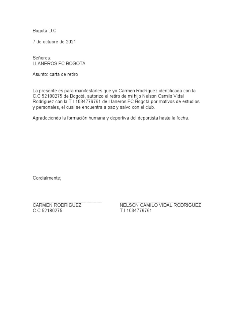 Carta de Retiro | PDF