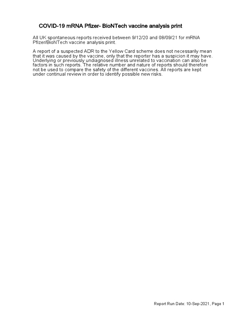 Covid-19 Mrna Pfizer-Biontech Vaccine Analysis Print: Report Run Date ...