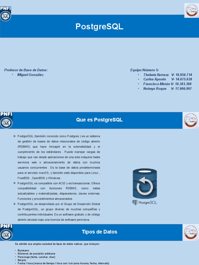 Postgressql Presentacion | PDF | Postgre Sql | Apoyo