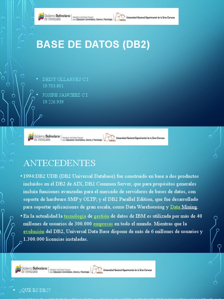 Presentacion Base de Datos DB2 | PDF | Bases de datos | Microsoft Windows