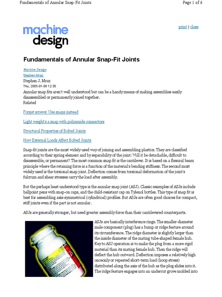 Machinedesign 3389 Fundamentals of Annular Snap Fit Joints | PDF ...