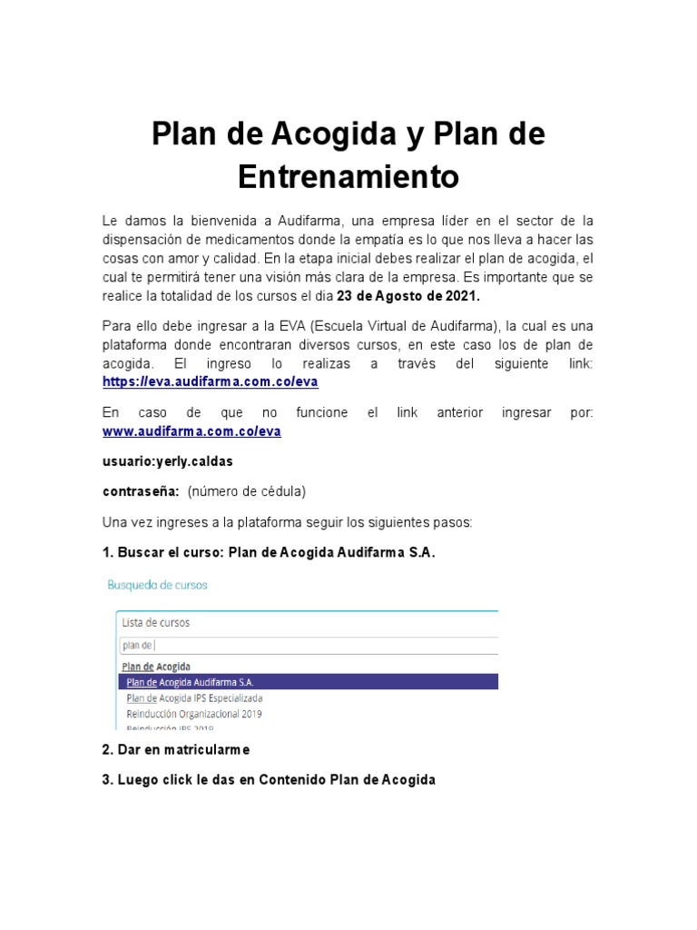 Plan de Acogida y Plan de Entrenamiento | PDF