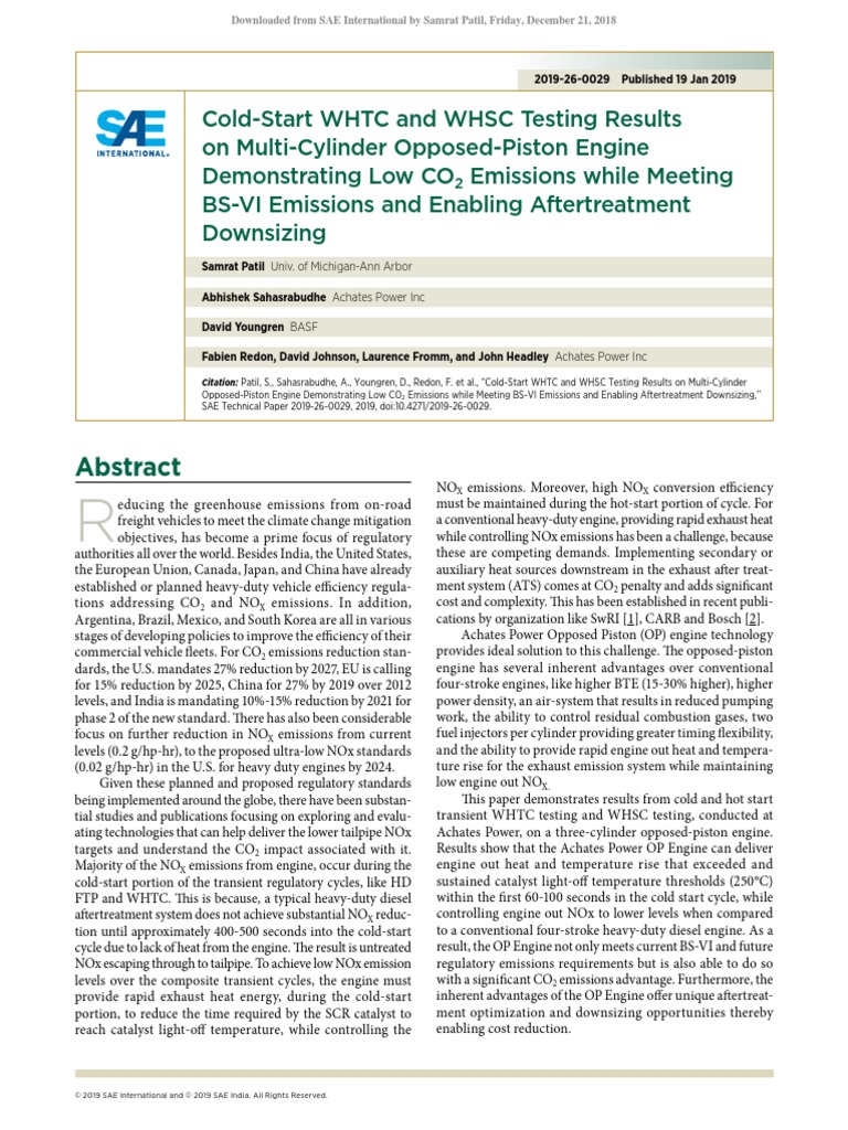 2019-26-0029Cold-Start WHTC and WHSC Testing Results | PDF | Engines ...