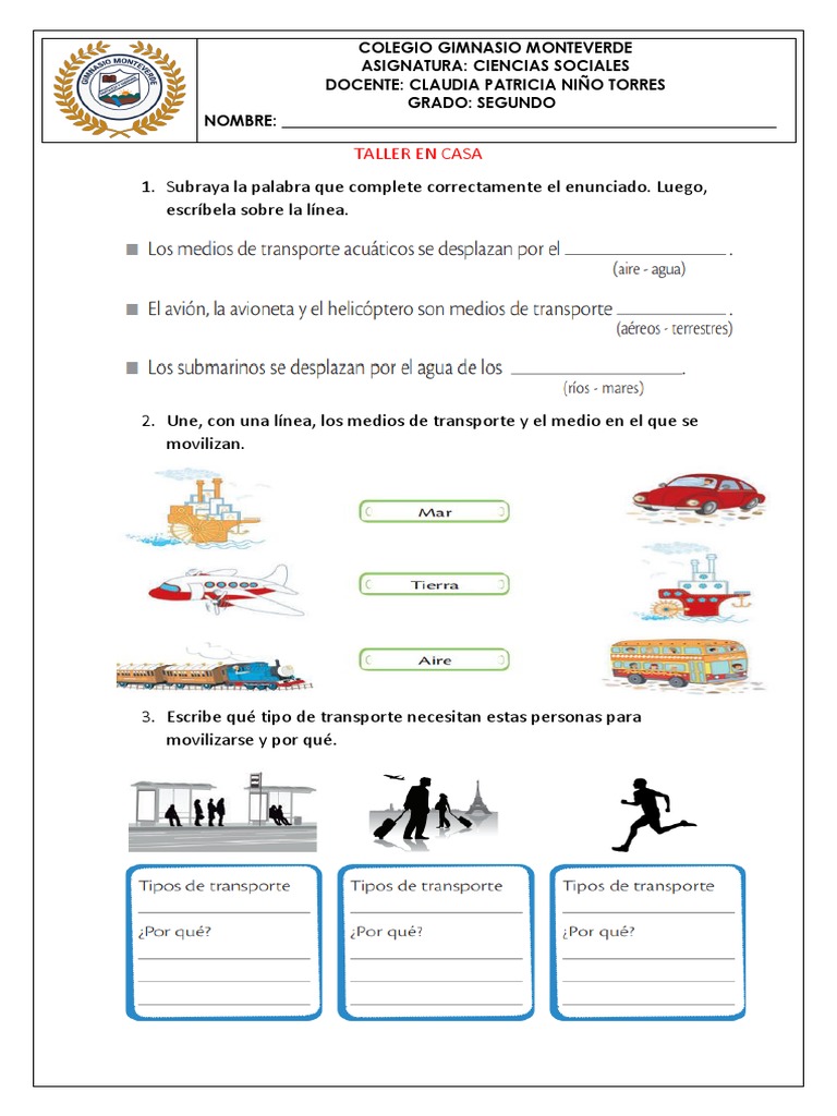 Taller Sobre Medios de Transporte | PDF