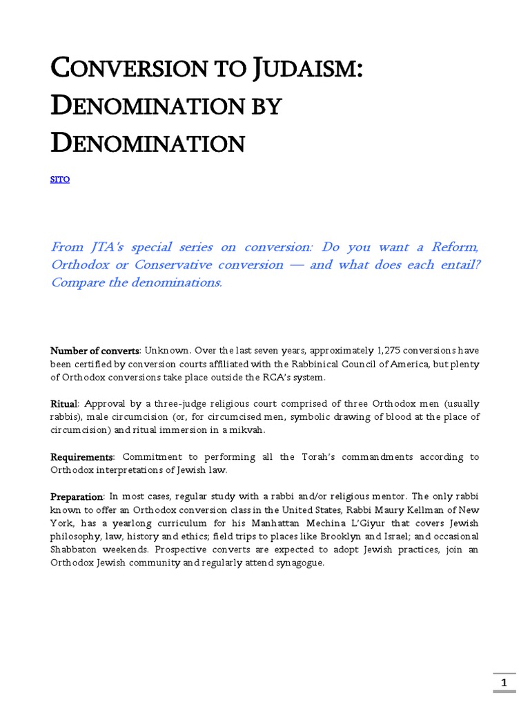 Conversion To Judaism Denomination by Denomination | PDF | Jewish ...