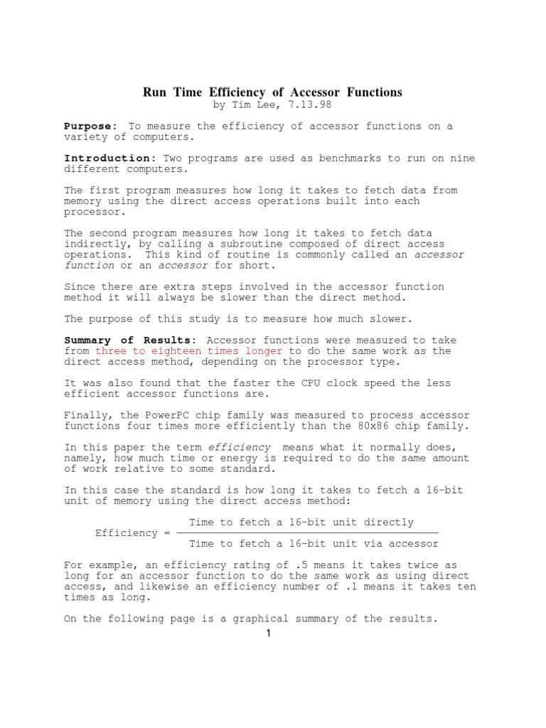 Run Time Efficiency of Accessor Functions | PDF | Subroutine | Computer ...