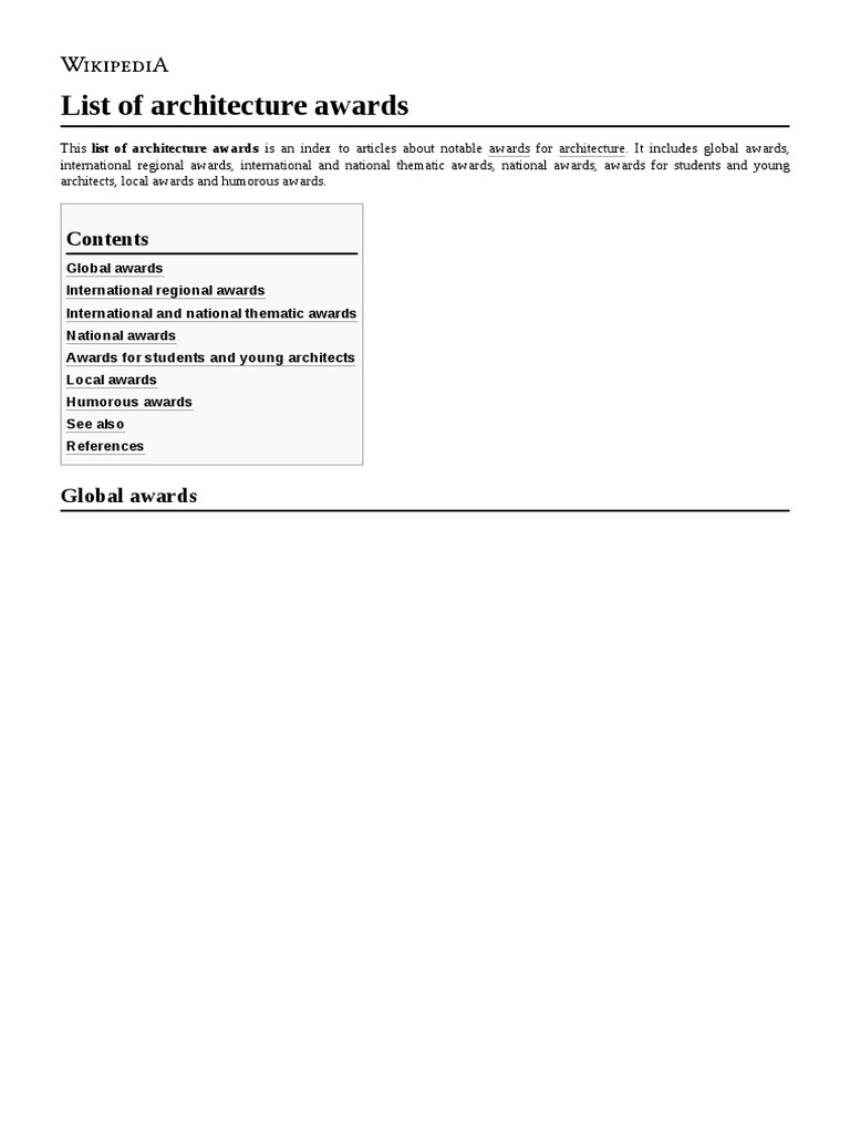 List of Architecture Awards | PDF | Architect | Design