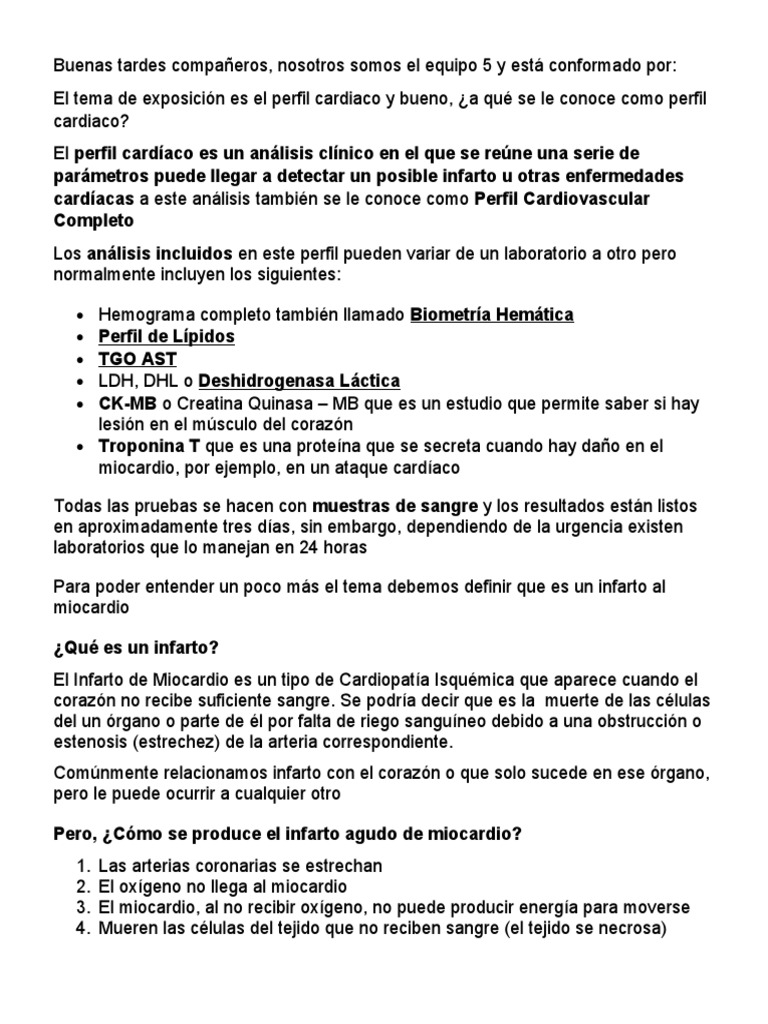 Perfil Cardiaco | PDF | Infarto de miocardio | Corazón
