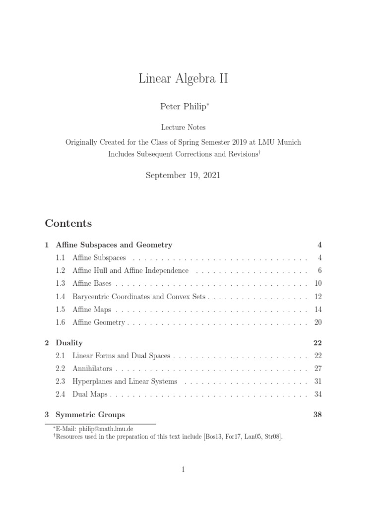 Linear Algebra II: Peter Philip | PDF | Basis (Linear Algebra) | Linear ...