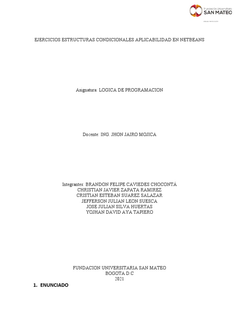 Ejercicios Estructuras Condicionales Aplicabilidad en NetBeans | PDF