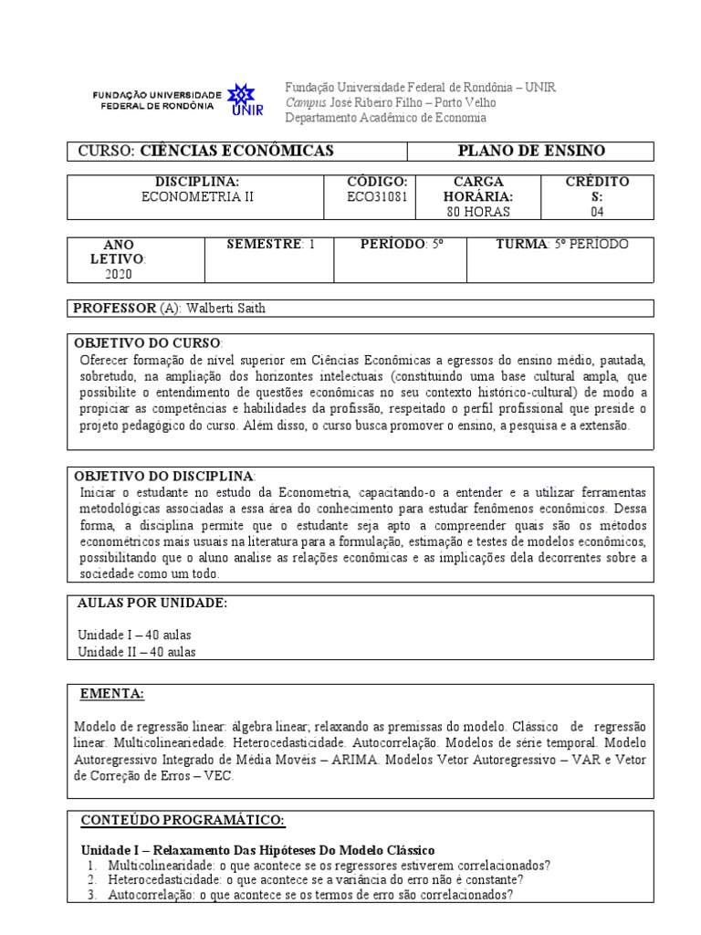 Econometria II 2020 | PDF | Econometria | Economia